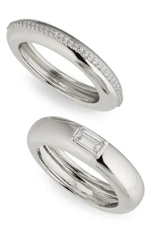 Nadri Entwine Set Of 2 Stacking Rings - Rhodium