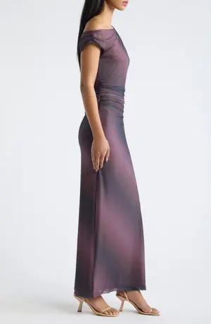 Line & Dot Finley Ruched Mesh Maxi Dress