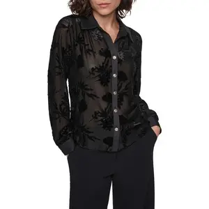 Karl Lagerfeld Paris Burnout Velour Button-up Top