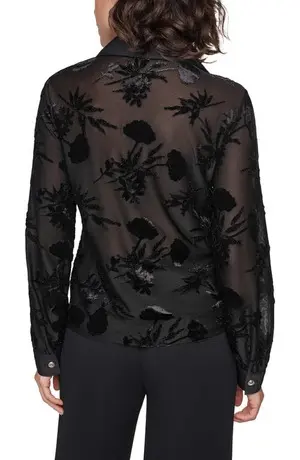Karl Lagerfeld Paris Burnout Velour Button-up Top
