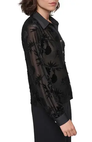 Karl Lagerfeld Paris Burnout Velour Button-up Top