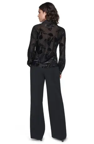 Karl Lagerfeld Paris Burnout Velour Button-up Top