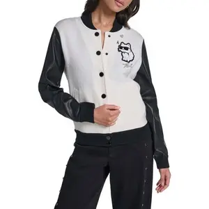 Karl Lagerfeld Paris Choupette Varsity Jacket - Soft White/black