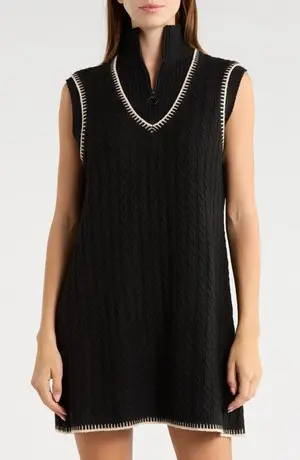 UGG Rylynn Sleeveless Quarter-zip Cable-knit Minidress - Black