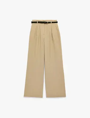 KOTON Mid Rise Linen Blend Belted Trousers