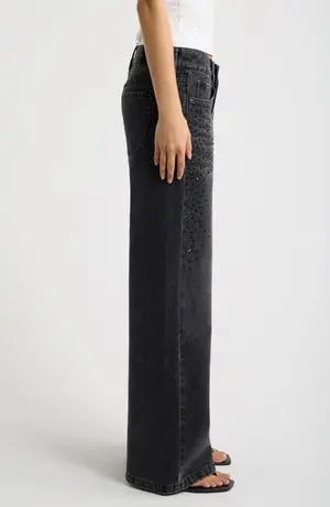 FADE OUT LOUD Studded Low Rise Wide Leg Jeans