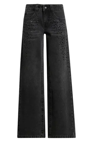 FADE OUT LOUD Studded Low Rise Wide Leg Jeans