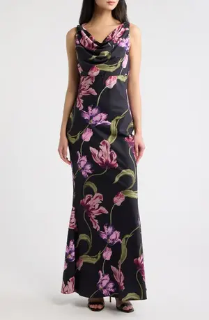 Line & Dot Calluna Floral Print Cowl Neck Maxi Dress