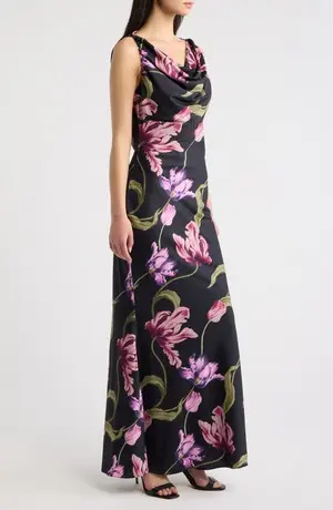 Line & Dot Calluna Floral Print Cowl Neck Maxi Dress