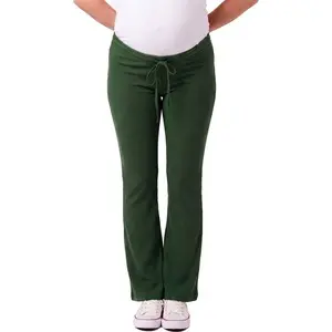 24SEVEN COMFORT APPAREL Maternity Ribbed Knit Lounge Pants With Drawstring Waist - Kiwi
