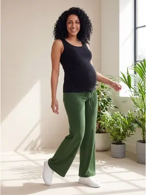 24SEVEN COMFORT APPAREL Maternity Ribbed Knit Lounge Pants With Drawstring Waist - Kiwi
