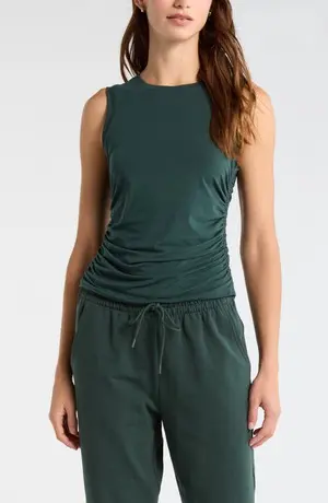 Zella Breathe Ruched Tank Green Timber