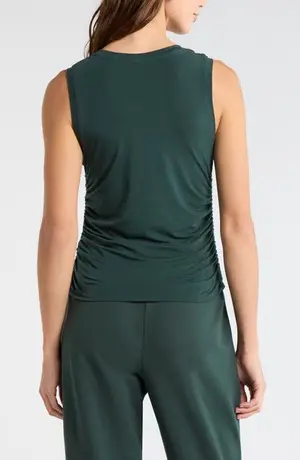 Zella Ruched Performance Tank - Green Timber