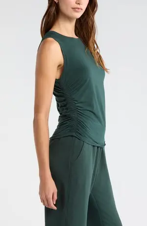 Zella Ruched Performance Tank - Green Timber