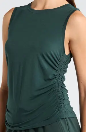Zella Ruched Performance Tank - Green Timber