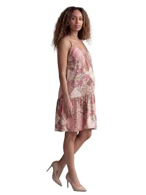 24SEVEN COMFORT APPAREL Maternity Patchwork Print A-line Mini Dress