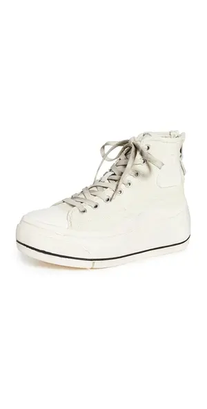 R13 High Top Sneakers With Platform And Worn Effect - Ecru Convas