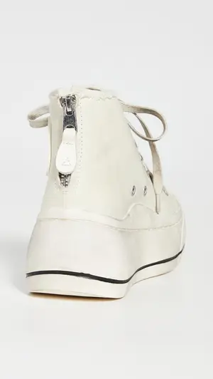 R13 High Top Sneakers With Platform And Worn Effect - Ecru Convas