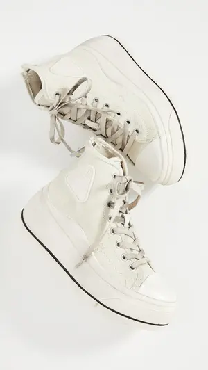 R13 High Top Sneakers With Platform And Worn Effect - Ecru Convas