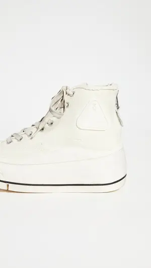 R13 High Top Sneakers With Platform And Worn Effect - Ecru Convas