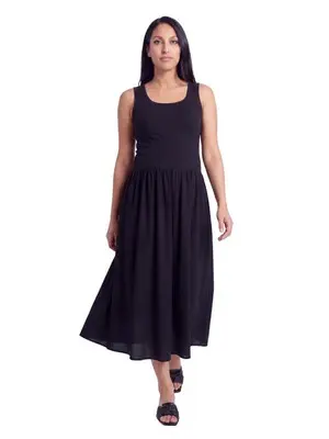 24SEVEN COMFORT APPAREL Maternity Essential Sleeveless Scoop Neck Maxi Dress With Pockets - Black