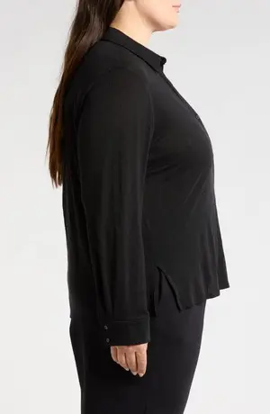 Eileen Fisher Classic Collar Organic Linen Button-up Shirt - Black