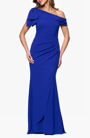 XSCAPE EVENINGS Bow Detail One-shoulder Mermaid Gown