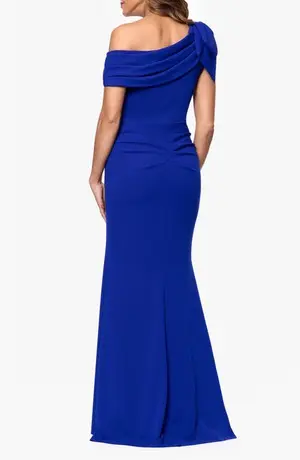 XSCAPE EVENINGS Bow Detail One-shoulder Mermaid Gown