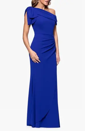 XSCAPE EVENINGS Bow Detail One-shoulder Mermaid Gown
