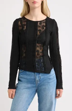 24COLOURS Lace Asymmetric Hem Top