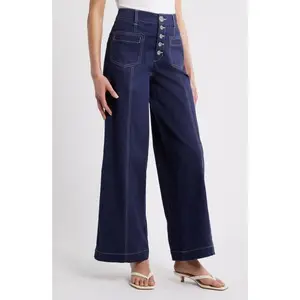Wit & Wisdom High Waist Wide Leg Pants With Exposed Button Fly - Evening Blue