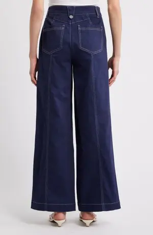 Wit & Wisdom High Waist Wide Leg Pants With Exposed Button Fly - Evening Blue