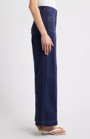 Wit & Wisdom High Waist Wide Leg Pants With Exposed Button Fly - Evening Blue
