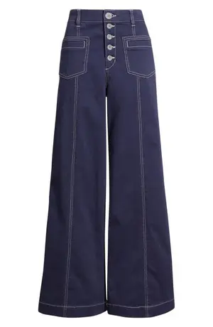 Wit & Wisdom High Waist Wide Leg Pants With Exposed Button Fly - Evening Blue