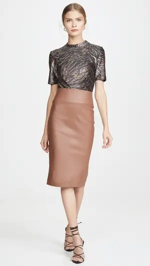 Sprwmn Leather Pencil Knee Length Skirt