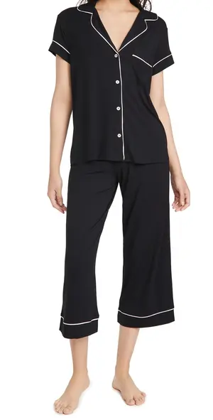 Eberjey Gisele Short Sleeve Crop Pajama Set - Black/sorbet Pink