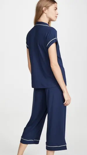 Eberjey Gisele Short Sleeve Crop Pajama Set - Navy/ivory