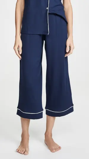 Eberjey Gisele Short Sleeve Crop Pajama Set - Navy/ivory