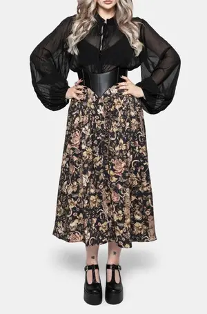 DISTURBIA Triple Goddess Button Down Midi Skirt