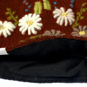 NIRVANNA DESIGNS Hand-knit Wool Bloom Hat With Embroidered Floral Detail - Rust