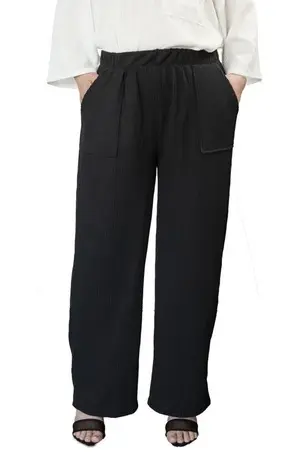 STANDARDS & PRACTICES Textured Wide Leg Ankle Pants - Black