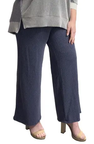 STANDARDS & PRACTICES Texture Wide Leg Ankle Pants - Navy