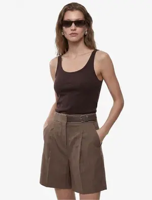 Koton Pleated Linen Bermuda Shorts With Half Belted