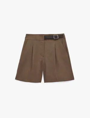 Koton Pleated Linen Bermuda Shorts With Half Belted