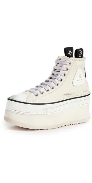 R13 Platform High Top Sneakers With Zipper Detail - Ecru