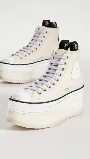 R13 Platform High Top Sneakers With Zipper Detail - Ecru