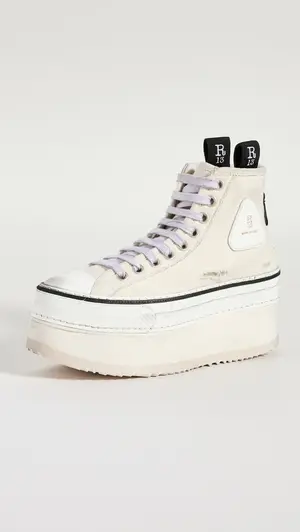 R13 Platform High Top Sneakers With Zipper Detail - Ecru