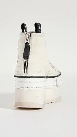 R13 Platform High Top Sneakers With Zipper Detail - Ecru
