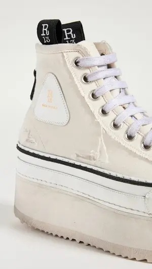 R13 Platform High Top Sneakers With Zipper Detail - Ecru