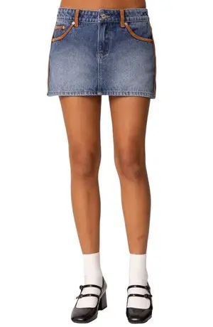 EDIKTED Vera Suede Trim Denim Miniskirt
